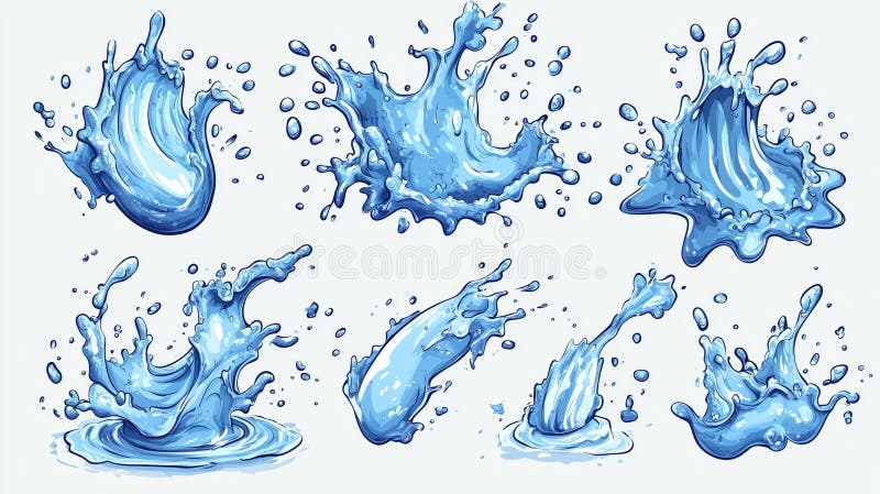 Cartoon Water Splashes Illustration Set Stock Illustration ...