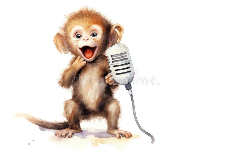 Cartoon Baby Monkey Listening To Music Stock Vector - Illustration of ...