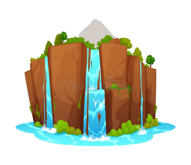 Cartoon Waterfall. Cartoon Water Cascade Icons, Tropical Nature ...