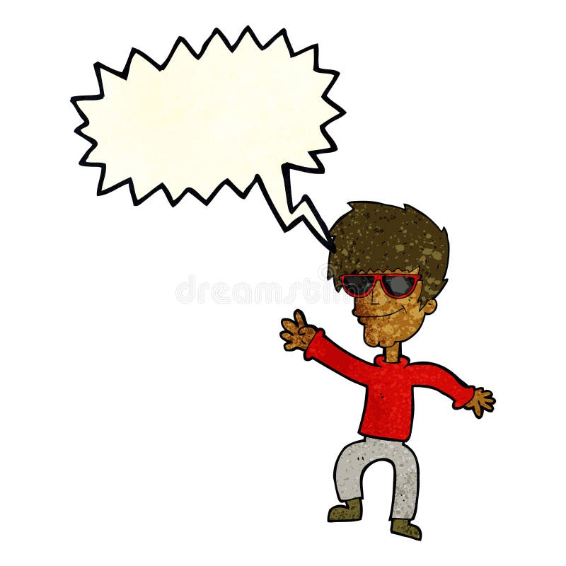 Cartoon Waving Cool Guy with Speech Bubble Stock Illustration ...