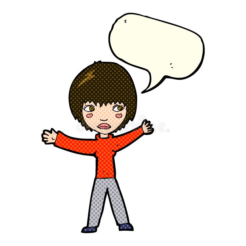 Cartoon Waving Woman with Speech Bubble Stock Illustration ...