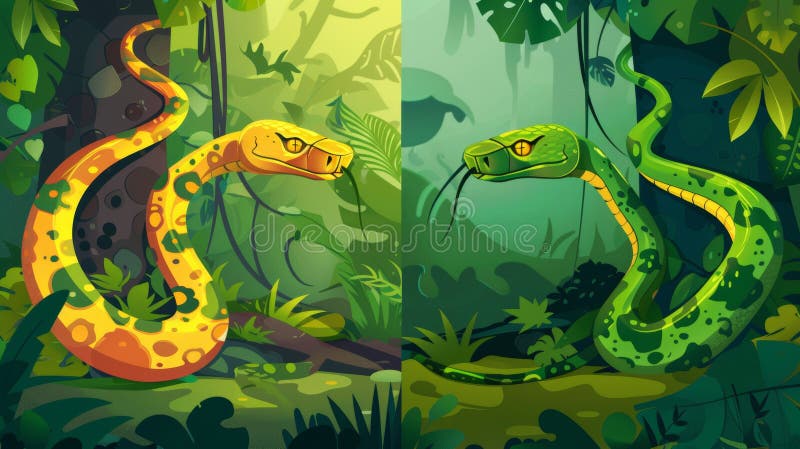 This Cartoon Web Banner Set Features a Bunch of Snakes Living in the ...