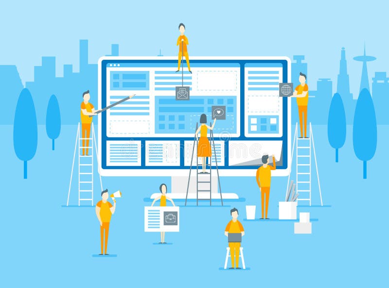 Cartoon Web Design and Development Card Poster. Vector Stock Vector ...