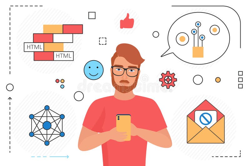 Cartoon Web Developer with Smartphone Stock Vector - Illustration of ...