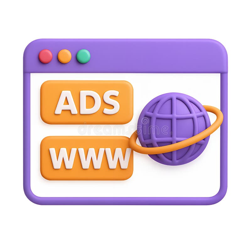 Cartoon Web Page with Ads and Globe Stock Image - Illustration of world ...