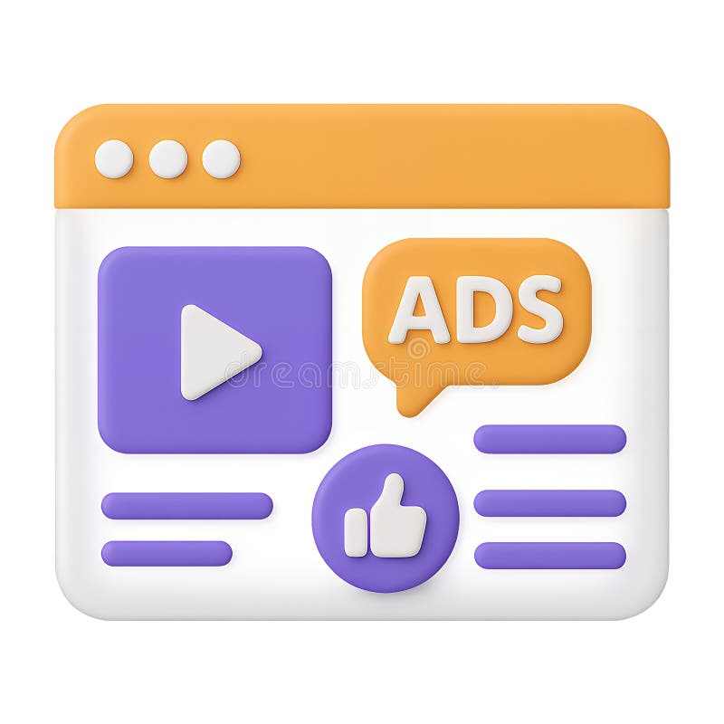 Cartoon Web Page with Play Button and Ads Stock Photo - Illustration of ...