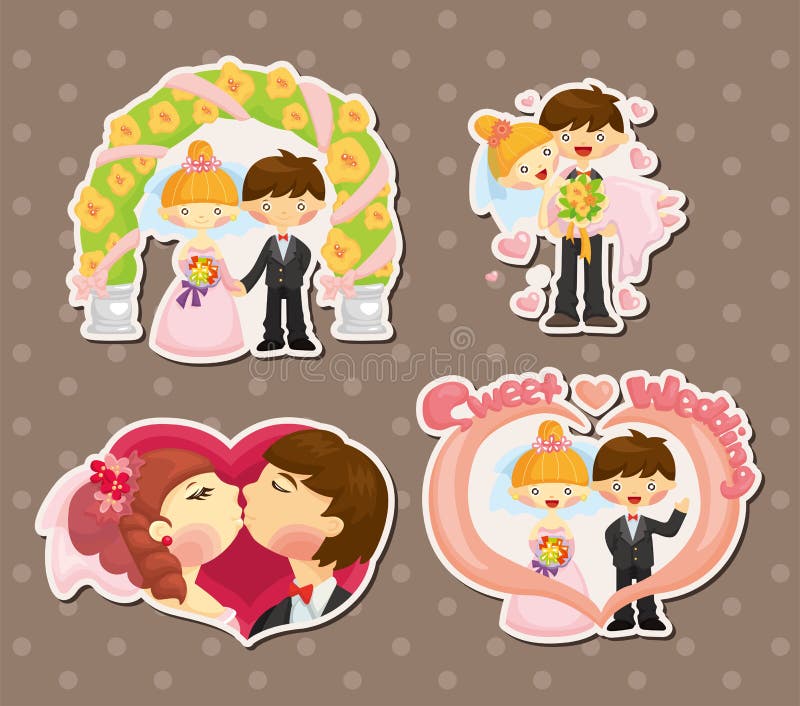 Cartoon wedding stickers stock vector. Illustration of diamond - 25972795