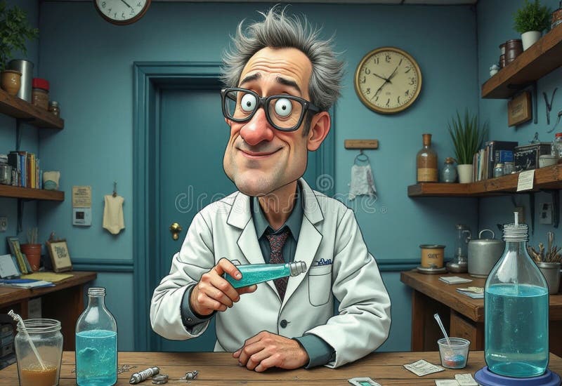 Cartoon of a Weird Professor Doing Science Stock Illustration ...