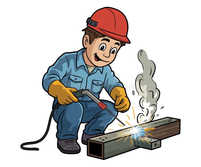 Cartoon Welder with Torch and Metal Beam Vector Stock Illustration ...