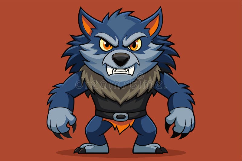 A Cartoon Werewolf Stands Confidently with a Fierce Look, Ready for ...