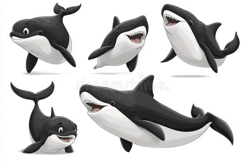 Cartoon Whale Character Illustration Set Stock Illustration ...