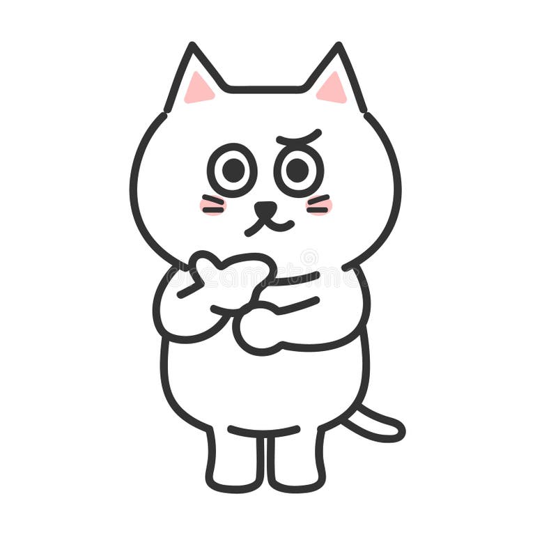 Cartoon White Cat Scheming Something, Vector Illustration. Stock Vector ...