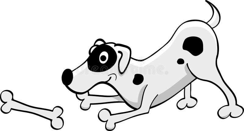 Cartoon White Dotted Dog Playing with a Bone Stock Illustration ...