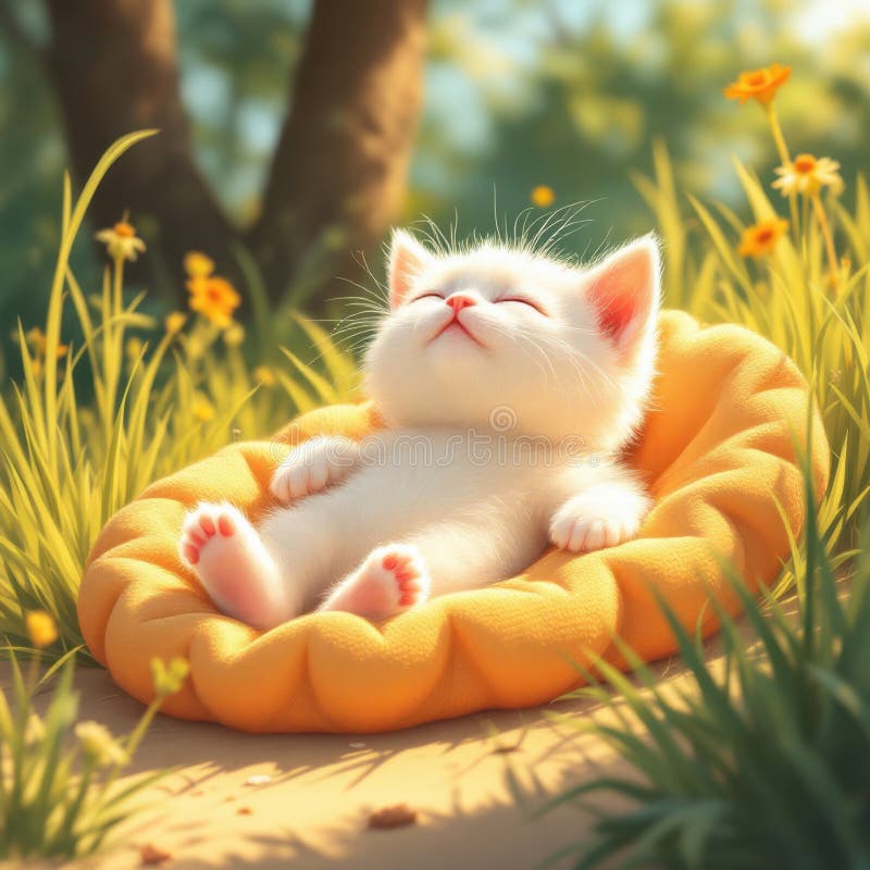 Cartoon of a White Kitten in the Sun Stock Illustration - Illustration ...