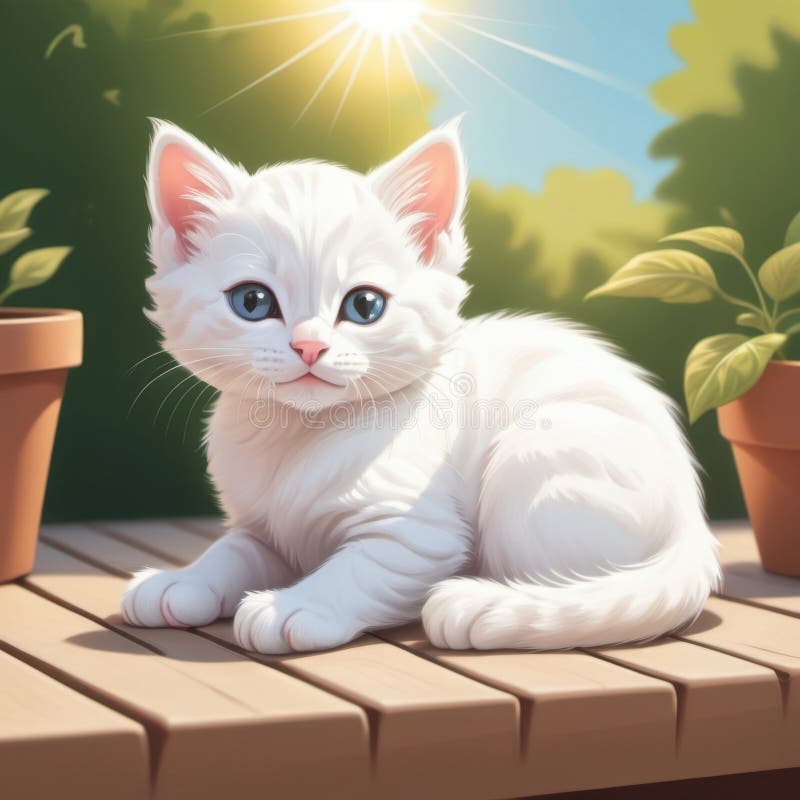 Cartoon of a White Kitten in the Sun Stock Illustration - Illustration ...