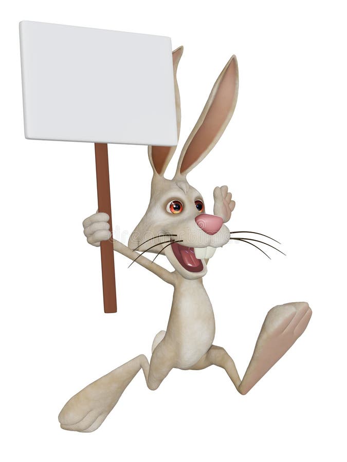 Cartoon White Rabbit with a Blank Sign Stock Illustration ...