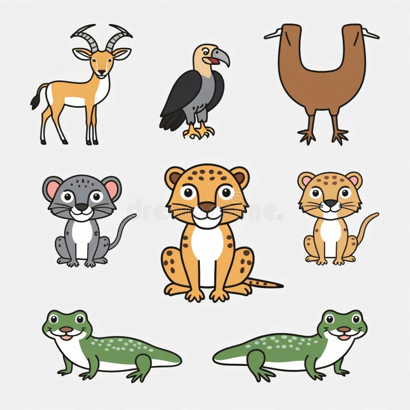 Cartoon Wild Animal Characters Stock Illustration - Illustration of ...