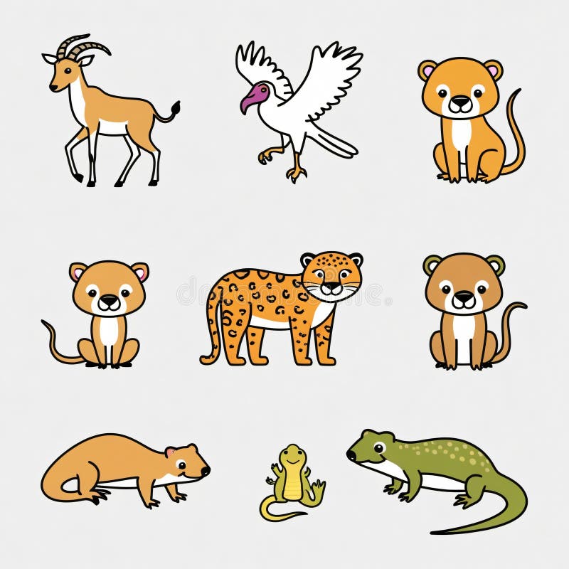 Cartoon Wild Animal Characters Stock Illustration - Illustration of ...