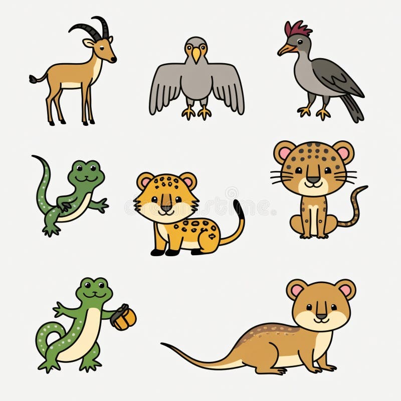Cartoon Wild Animal Characters Stock Illustration - Illustration of ...
