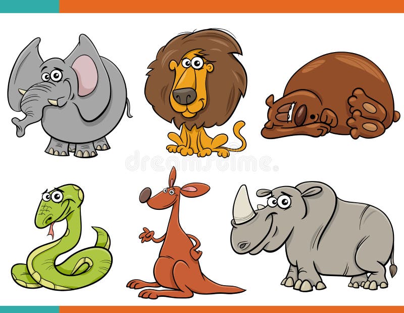 Cartoon Wild Animals Comic Characters Set Stock Vector - Illustration ...