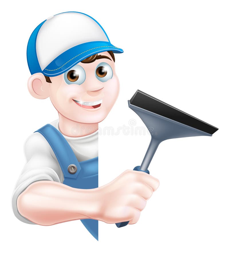 Window Cleaner Holding Squeegee Stock Vector - Illustration of hand ...