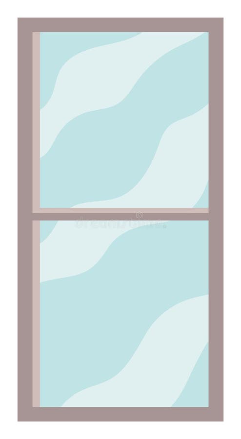 Cartoon Window Light Blue Sky Cloud View Brown Frame. Rectangular ...