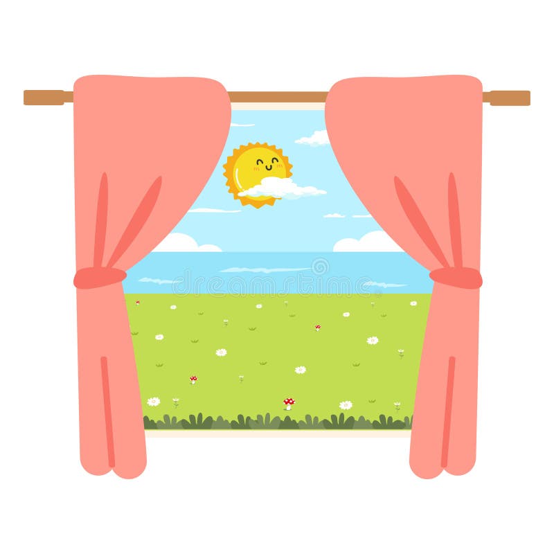 Cartoon Window View of Sunny Meadow Stock Illustration - Illustration ...