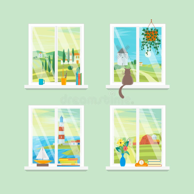 Cartoon Windows Different View Set. Vector Stock Vector - Illustration ...