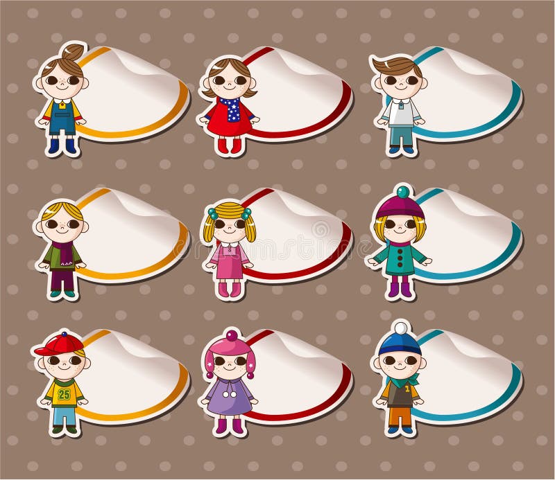 Cartoon Winter Child Stickers,Label Stock Vector - Illustration of card ...