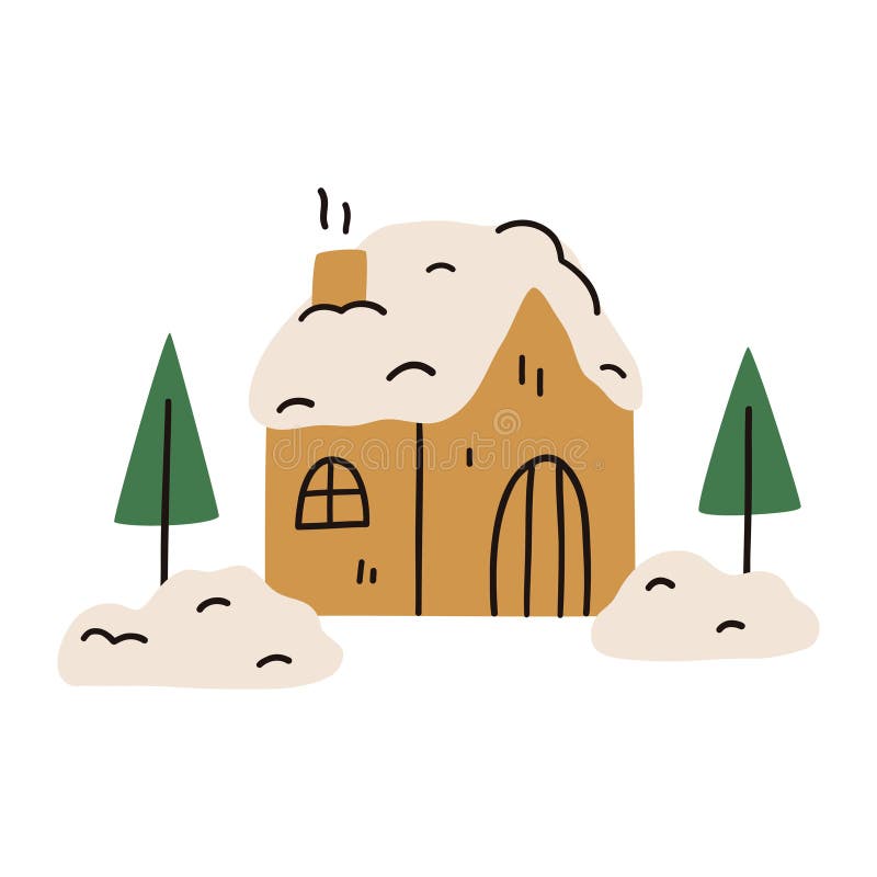 Cartoon Winter House with Snow. Vector Illustration. Stock Illustration ...
