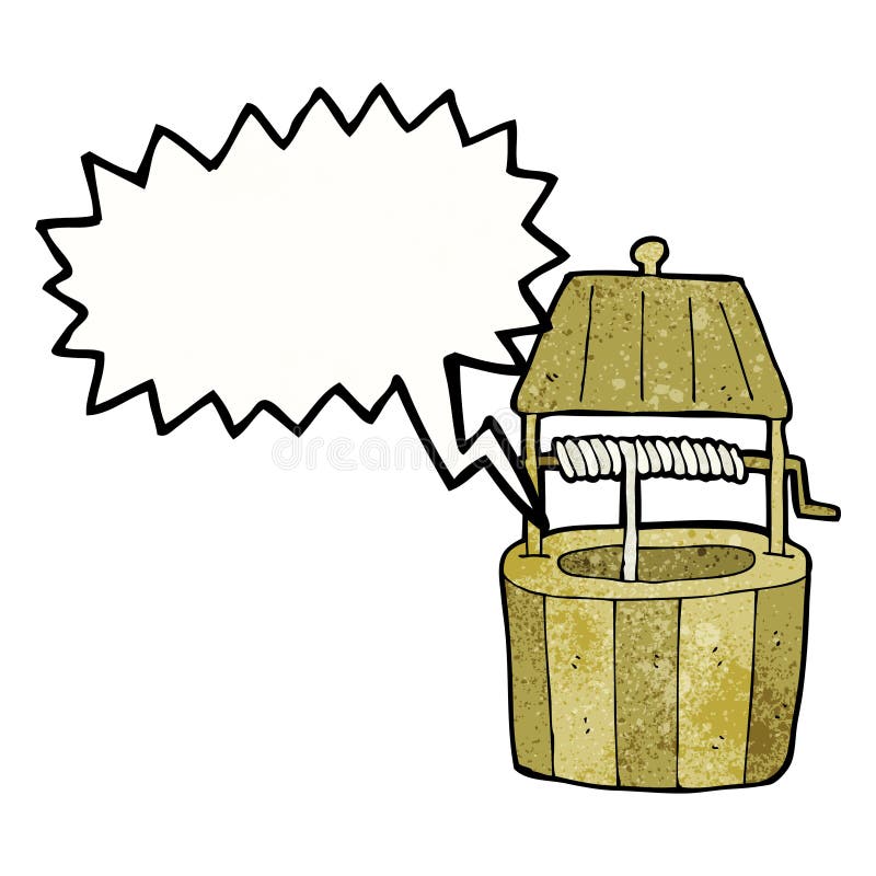 Cartoon Wishing Well with Speech Bubble Stock Illustration ...