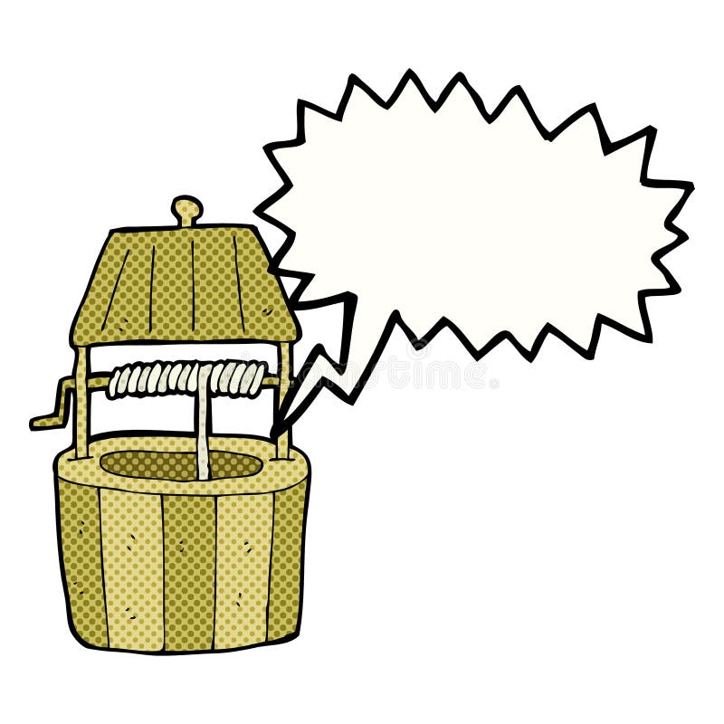 Cartoon Wishing Well with Speech Bubble Stock Illustration ...