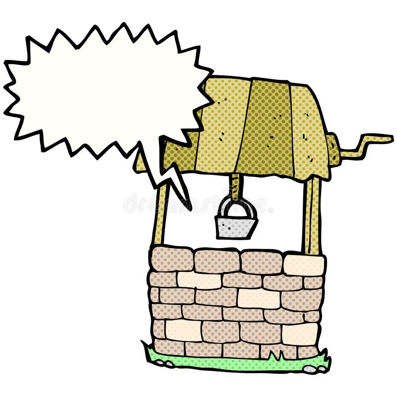 Cartoon Wishing Well with Speech Bubble Stock Illustration ...