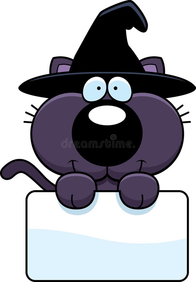 Cartoon Witch Cat Sign stock vector. Illustration of holding - 51445203