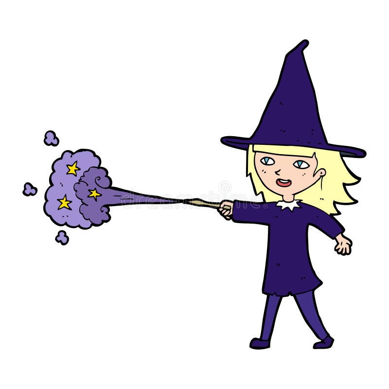 Cartoon Witch Girl Casting Spell Stock Illustration - Illustration of ...