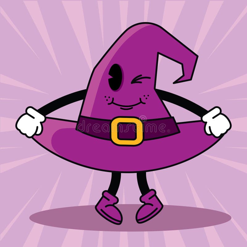 Cartoon Witch Hat Character Winking with Playful Smile, Vector Stock ...