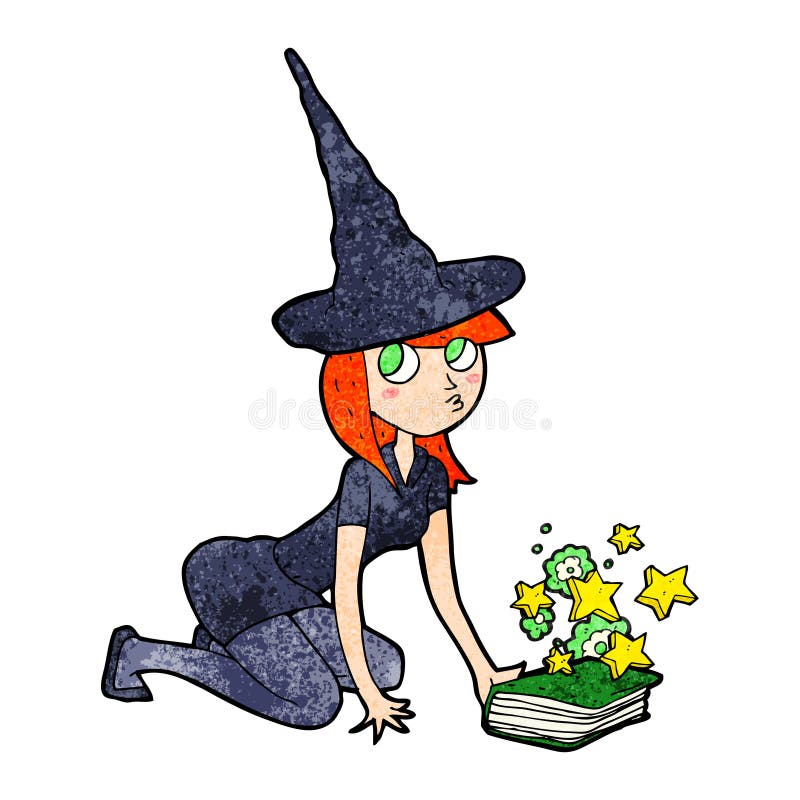 Cartoon Witch and Spell Book Stock Illustration - Illustration of ...