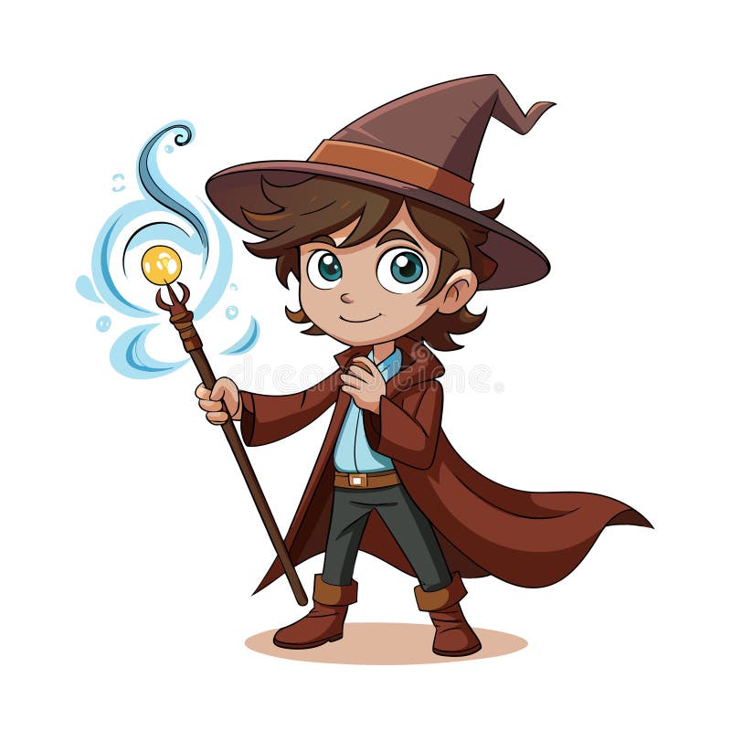 Cartoon Wizard Boy with Magic Staff and Powers, Fantasy Illustration Stock Vector - Illustration ...