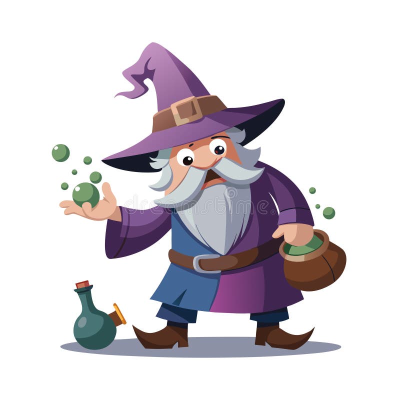 Cartoon Wizard Potion Brewer: Fantasy Character Creating Magic Brew ...