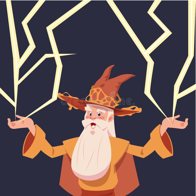 Cartoon Wizard with Lightning. Magic Character Doing Magic, Silver ...