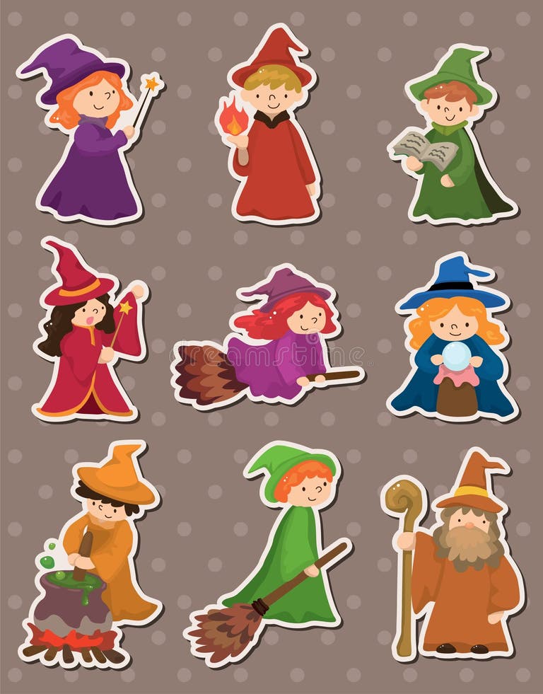 Cartoon Wizard Witch Stickers Stock Illustrations – 424 Cartoon Wizard ...