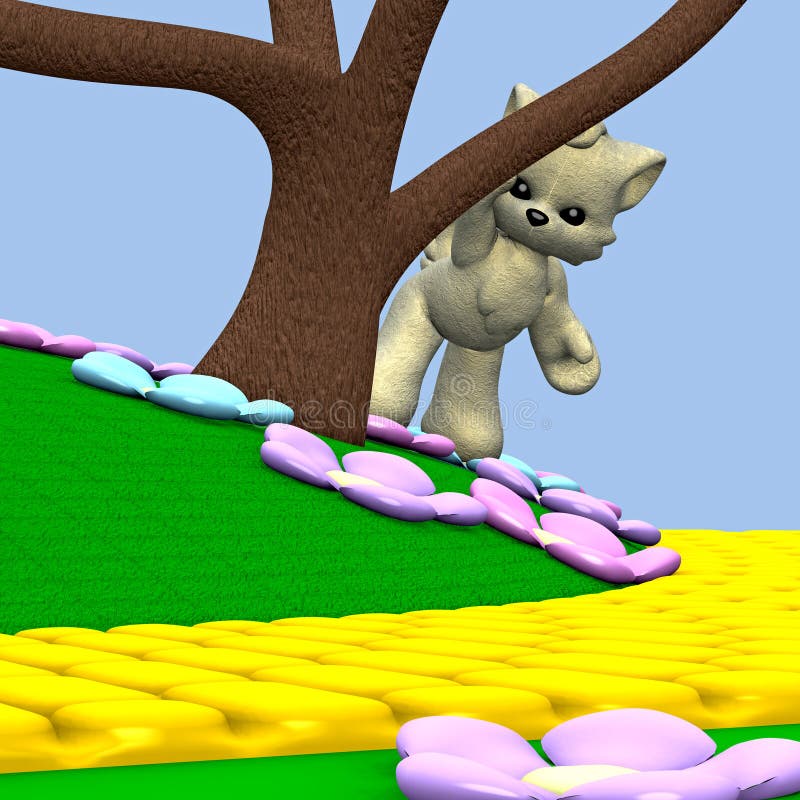 Cartoon wolf behind tree stock illustration. Illustration of background ...