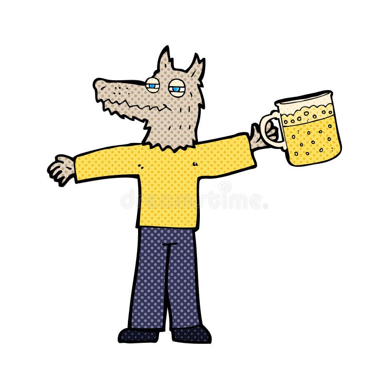 Cartoon Wolf Man Drinking Beer Stock Illustration - Illustration of ...