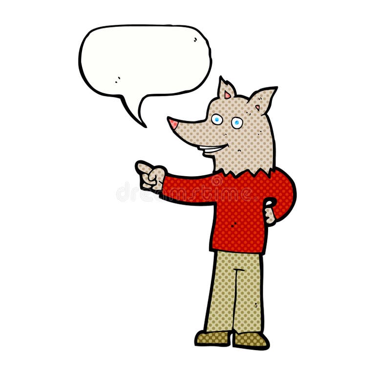 Cartoon Wolf Man Pointing with Speech Bubble Stock Illustration ...