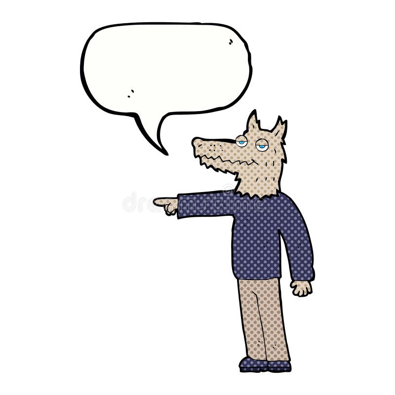 Cartoon Wolf Man Pointing with Speech Bubble Stock Illustration ...