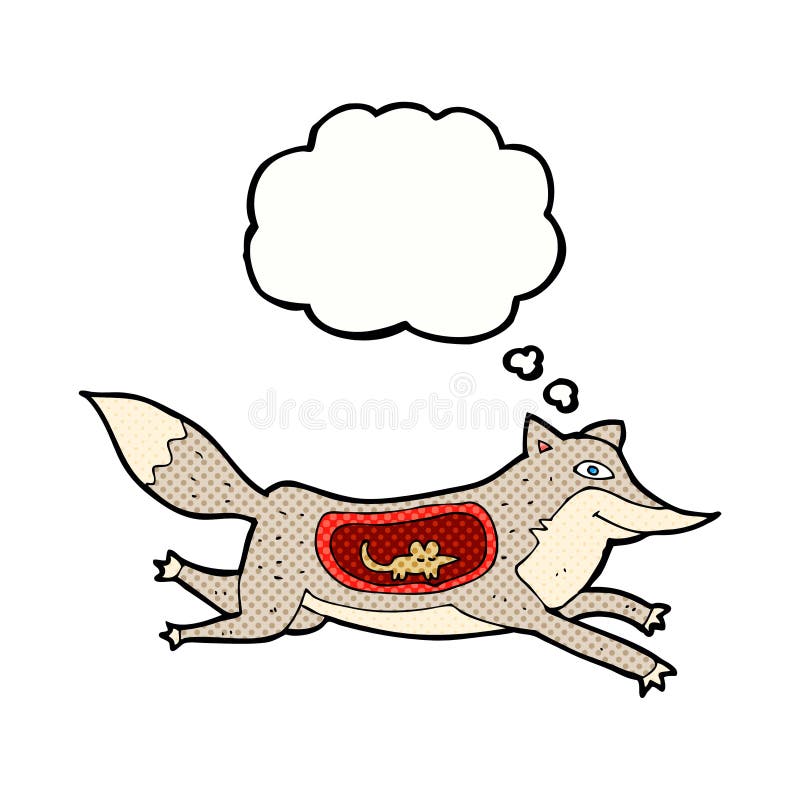 Cartoon Wolf with Mouse in Belly with Thought Bubble Stock Illustration ...