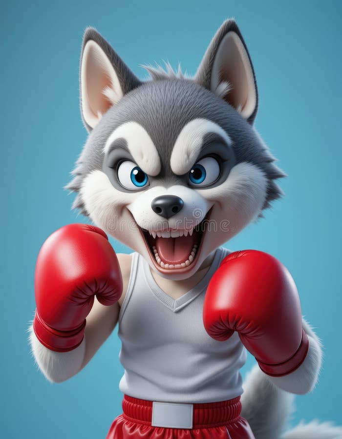 Cartoon Wolf Ready for Boxing Action with an Angry Expression Stock ...