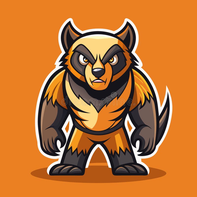 Cartoon Wolverine Mascot Character with Serious Expression Illustration ...
