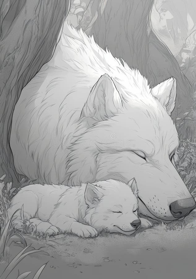 Cartoon Wolves in a Colouring Page. Suitable for A4 Print at 300 Dpi ...