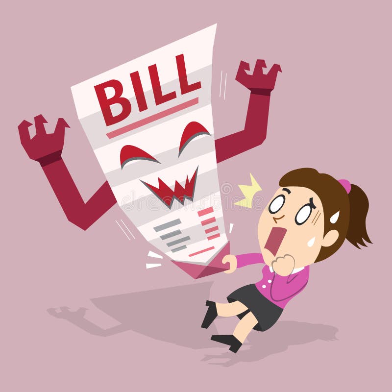 Cartoon Bill Payment Character and Businesswoman Do Tug of War with ...